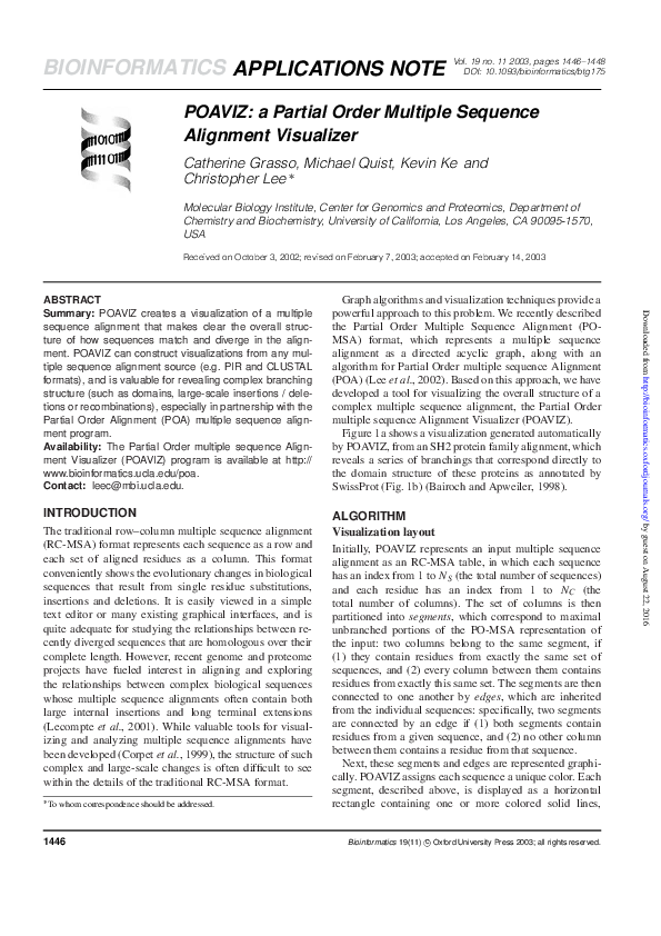 POAVIZ: a Partial Order Multiple Sequence Alignment Visualizer POAVIZ: a Partial Order Multiple Sequence Alignment Visualizer