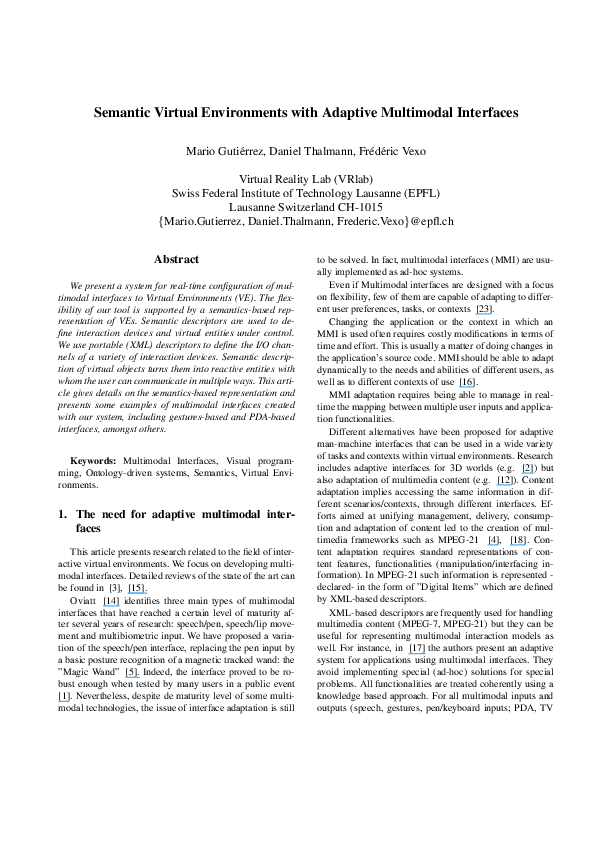 (PDF) Adaptive Multimodal Interfaces in VR