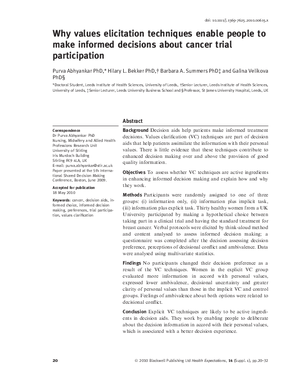 (PDF) Why values elicitation techniques enable people to make informed ...