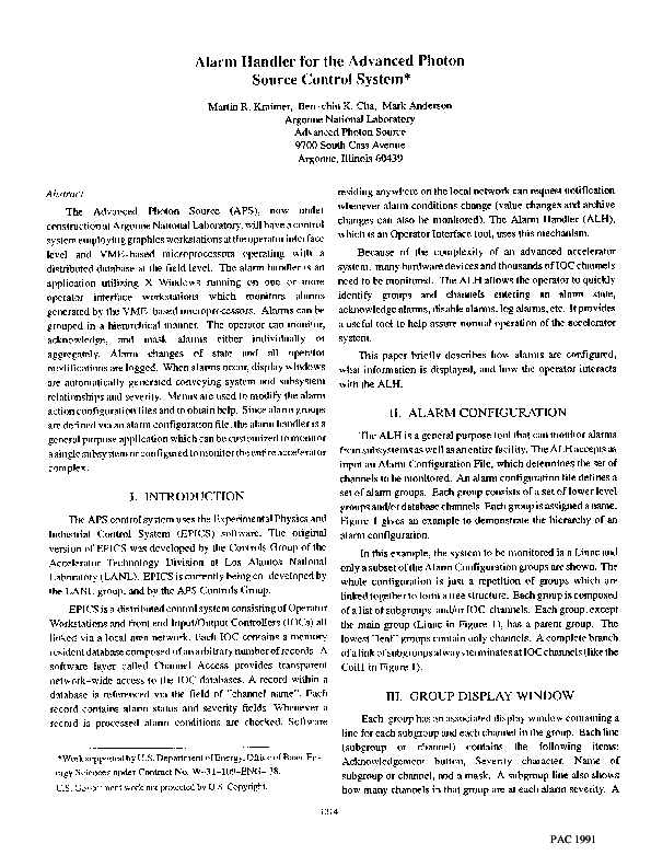 (PDF) Alarm Handler for the Advanced Photon Source Control System