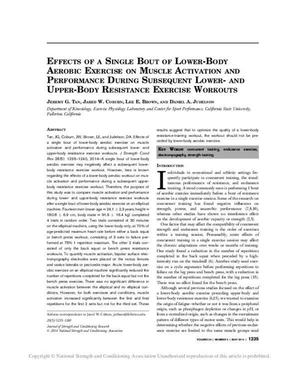 (PDF) Effects of a Single Bout of Lower-Body Aerobic Exercise on Muscle ...
