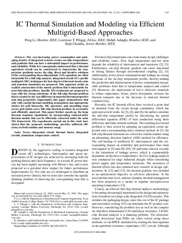 Pdf Ic Thermal Simulation And Modeling Via Efficient Multigrid Based Approaches