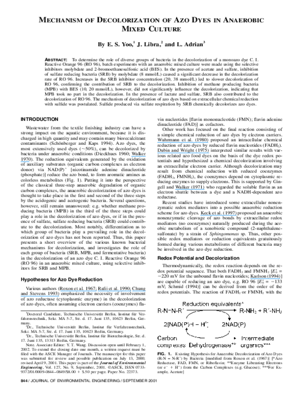(PDF) Mechanism of Decolorization of Azo Dyes in Anaerobic Mixed Culture