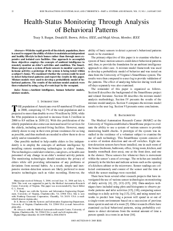 (PDF) Health-status monitoring through analysis of behavioral patterns