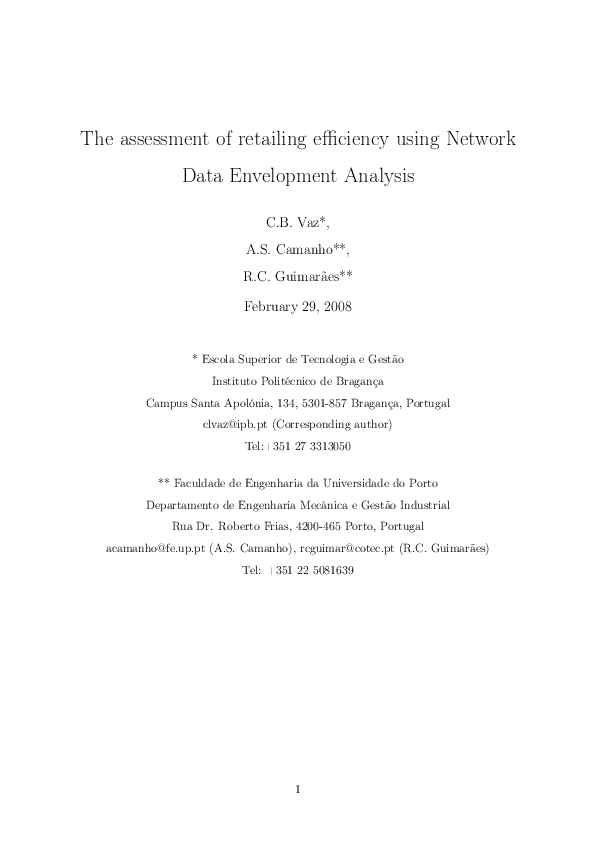 (PDF) The assessment of retailing efficiency using Network Data Envelopment Analysis