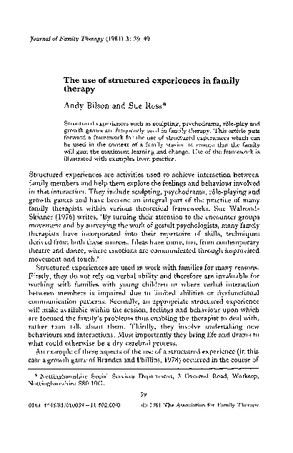 (PDF) The use of structured experiences in family therapy