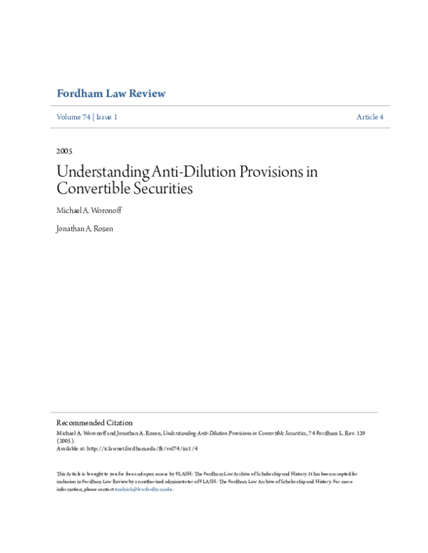 (PDF) Toward a Better Understanding of Anti-dilution Provisions in ...