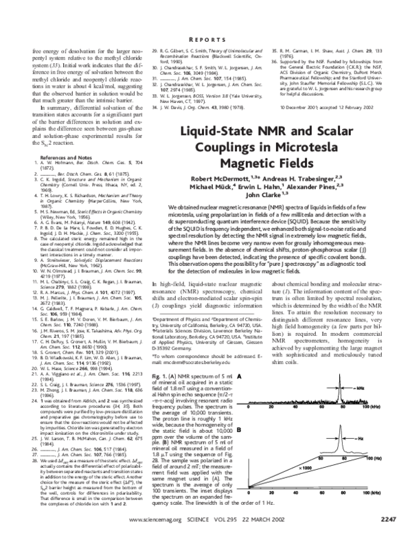 (PDF) Liquid-State NMR and Scalar Couplings in Microtesla Magnetic Fields