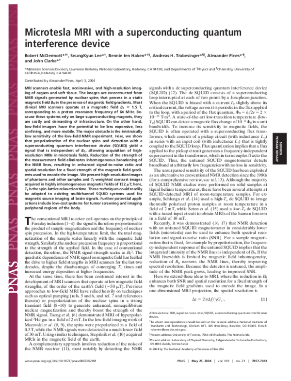 (PDF) Microtesla MRI with a superconducting quantum interference device
