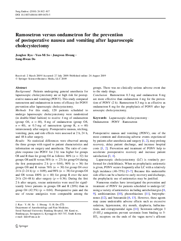 (PDF) Ramosetron versus ondansetron for the prevention of postoperative ...