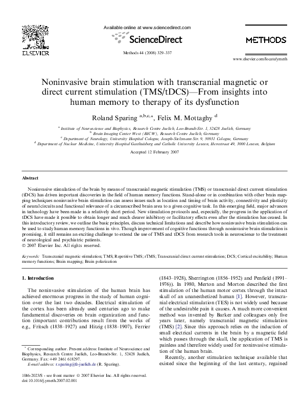 (PDF) Noninvasive brain stimulation with transcranial magnetic or direct current stimulation ...