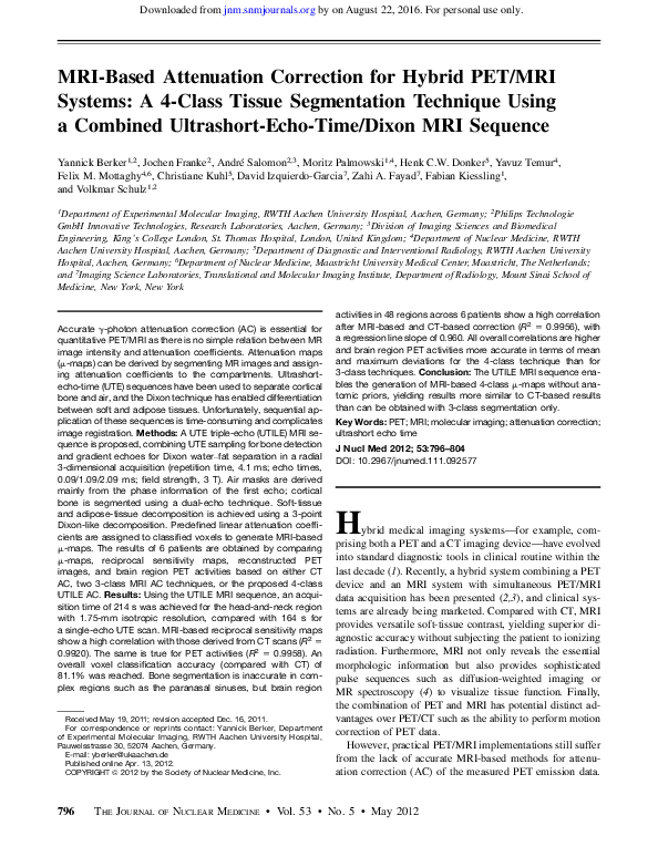 (PDF) MRI-Based Attenuation Correction for Hybrid PET/MRI Systems: A 4 ...