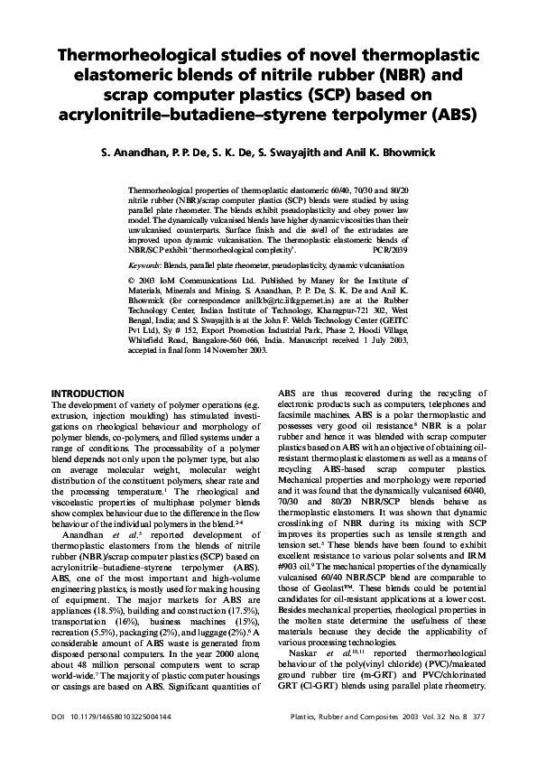 (PDF) Thermorheological studies of novel thermoplastic elastomeric ...