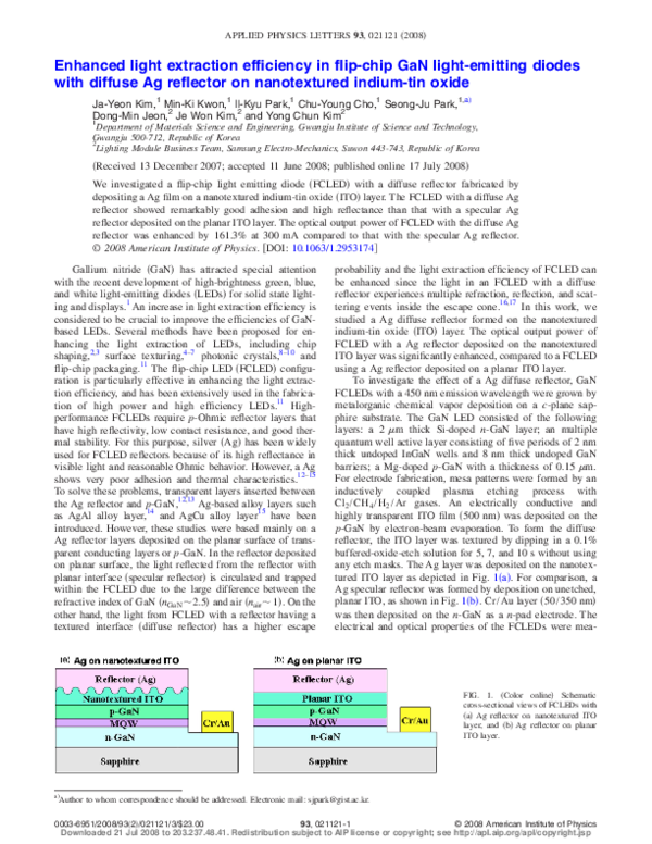 (PDF) Enhanced light extraction efficiency in flip-chip GaN light-emitting diodes with diffuse ...