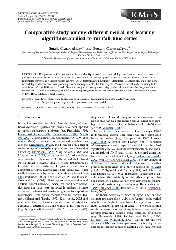 (PDF) Comparative study among different neural net learning algorithms applied to rainfall time ...