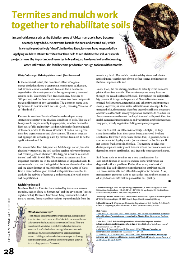 (PDF) Termites and mulch work together to rehabilitate soils