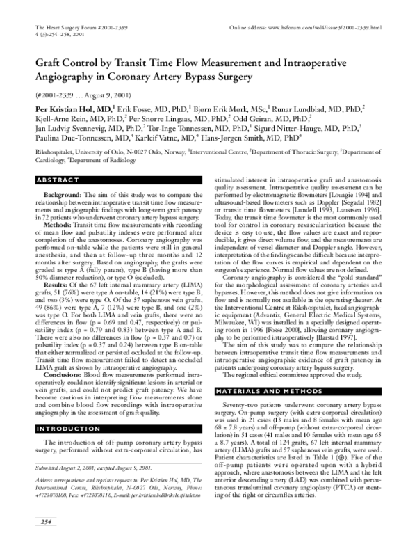 (PDF) Graft control by transit time flow measurement and intraoperative ...