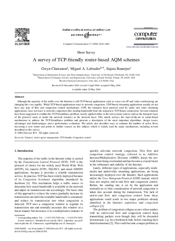 (PDF) A survey of TCP-friendly router-based AQM schemes