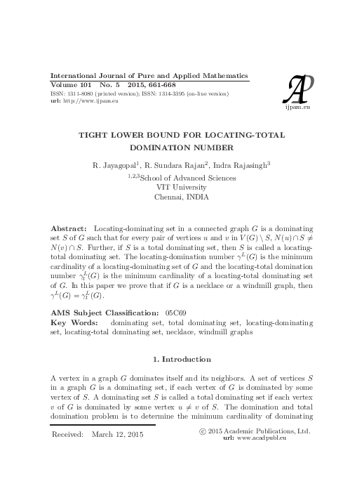 (PDF) TIGHT LOWER BOUND FOR LOCATING-TOTAL DOMINATION NUMBER