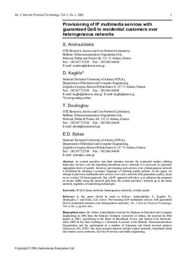 (PDF) Provisioning of IP multimedia services with guaranteed QoS to residential customers over ...