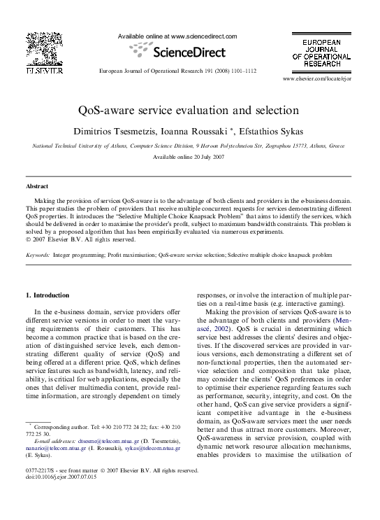 Pdf Qos Aware Service Evaluation And Selection