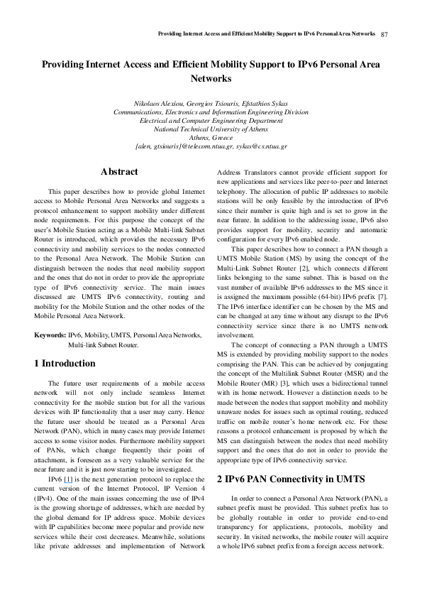 (PDF) Providing Internet Access and Efficient Mobility Support to IPv6 ...