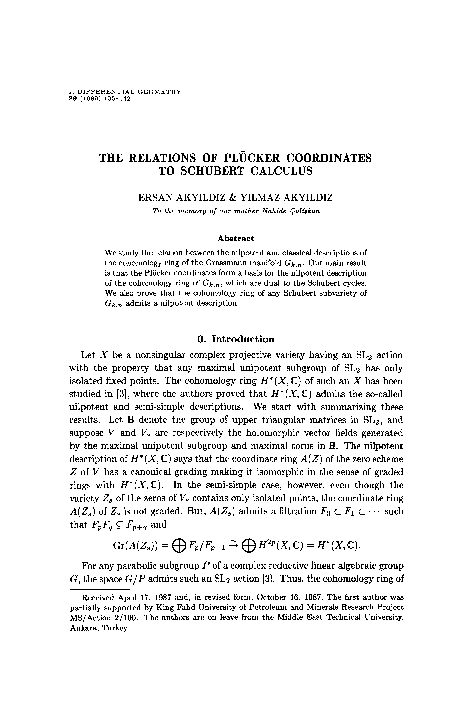 (PDF) The relations of Plücker coordinates to Schubert calculus