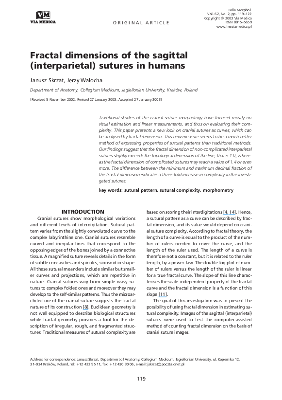 (PDF) Fractal dimensions of the sagittal (interparietal) sutures in humans