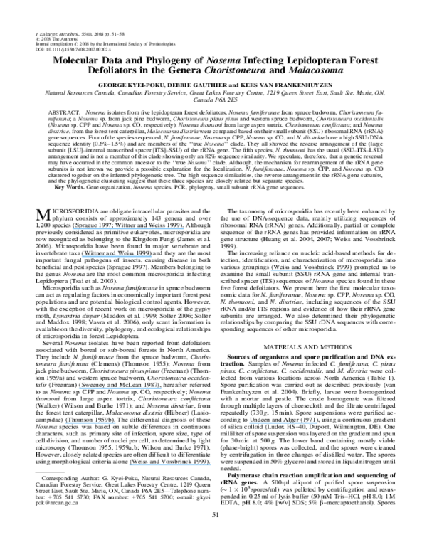 (PDF) Molecular Data and Phylogeny of Nosema Infecting Lepidopteran ...