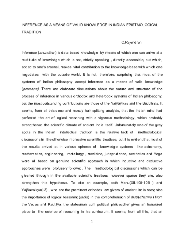 (PDF) INFERENCE AS A MEANS OF VALID KNOWLEDGE IN INDIAN EPISTMOLOGICAL ...