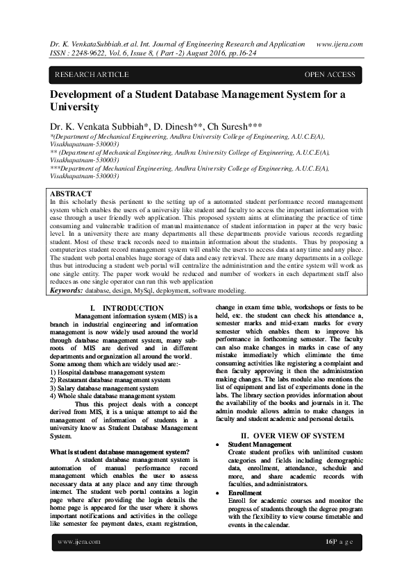 (PDF) Development of a Student Database Management System for a University