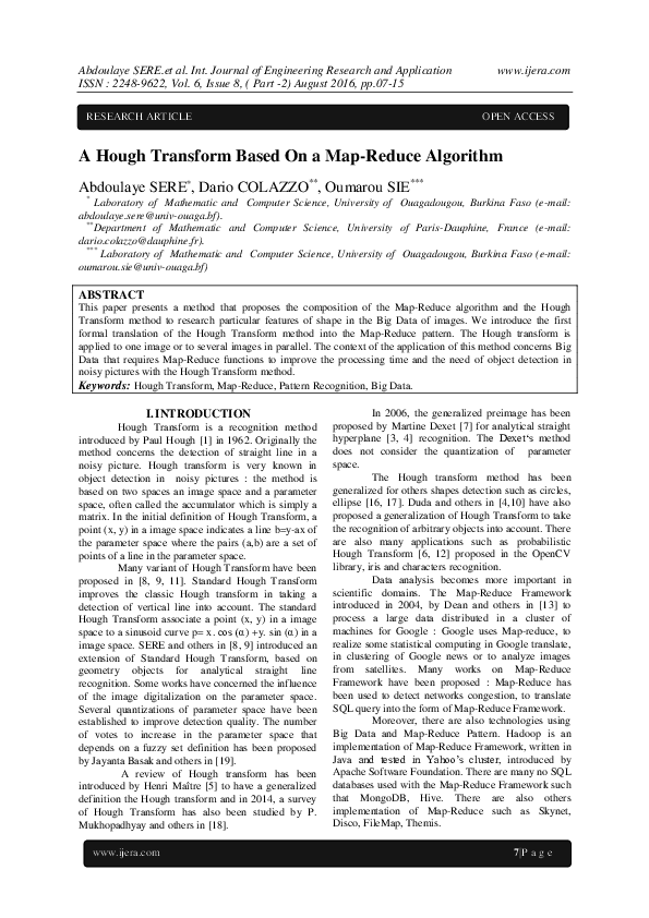 Pdf A Hough Transform Based On A Map Reduce Algorithm Ijera Journal 7313