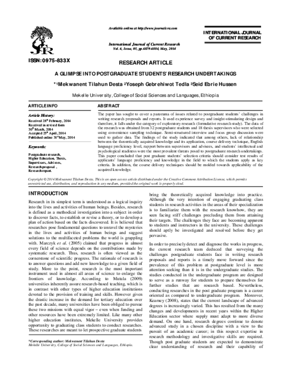 (PDF) A GLIMPSE INTO POSTGRADUATE STUDENTS' RESEARCH UNDERTAKINGS