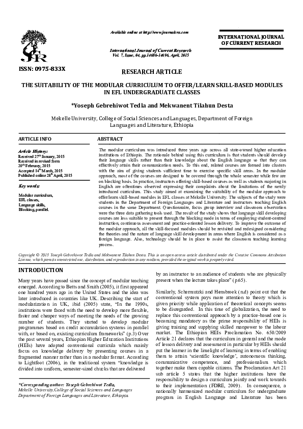 (PDF) THE SUITABILITY OF THE MODULAR CURRICULUM TO OFFER/LEARN SKILL IN ...