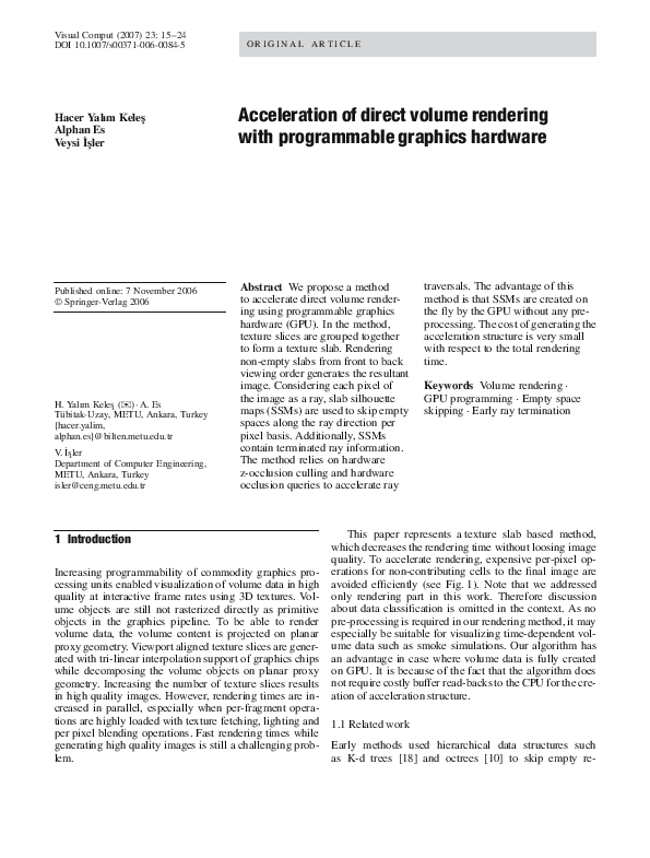 (PDF) Acceleration of direct volume rendering with programmable graphics hardware