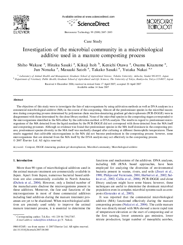 (PDF) Investigation of the microbial community in a microbiological ...