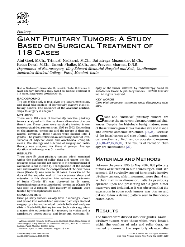 (PDF) Giant pituitary tumors: a study based on surgical treatment of ...