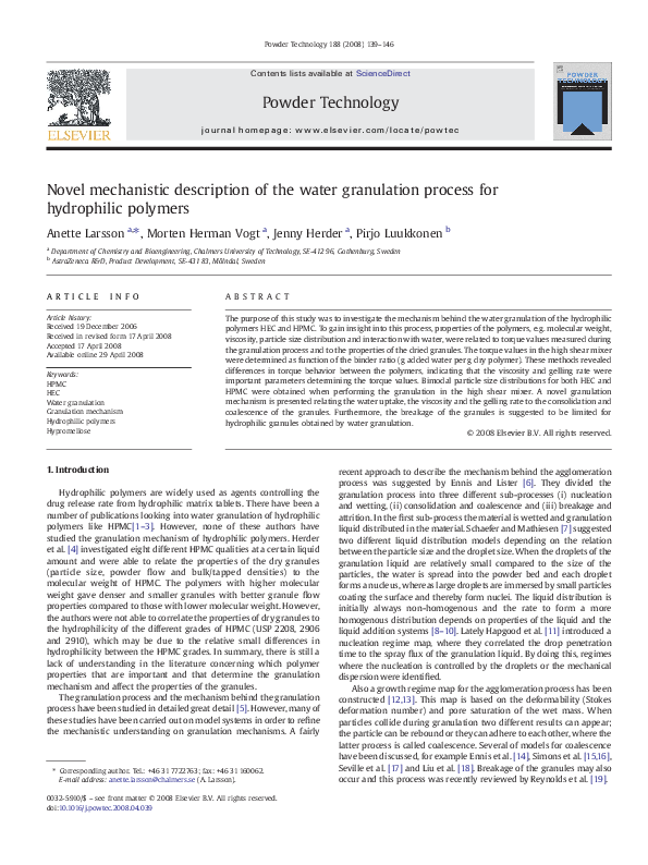 (PDF) Novel mechanistic description of the water granulation process ...