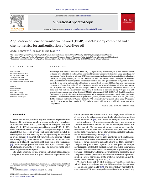 (PDF) Application of Fourier transform infrared (FTIR) spectroscopy for the identification of ...