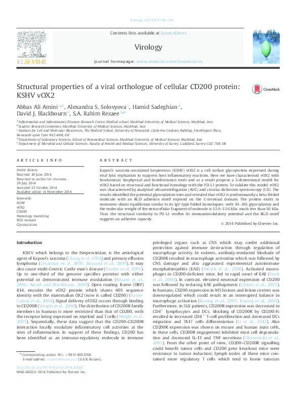 (PDF) Structural properties of a viral orthologue of cellular CD200 ...