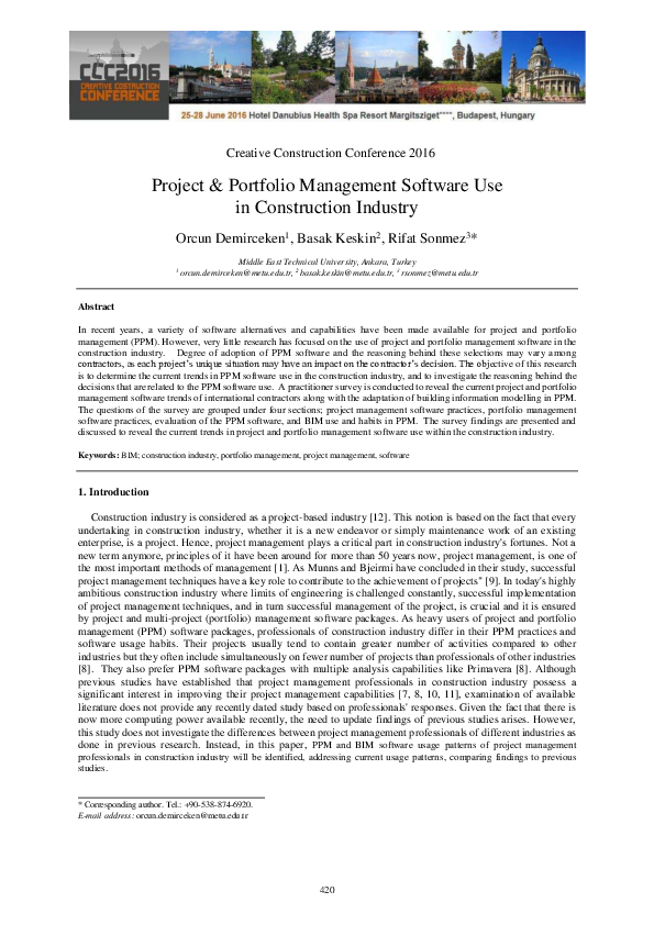 (PDF) Project & Portfolio Management Software Use in Construction Industry