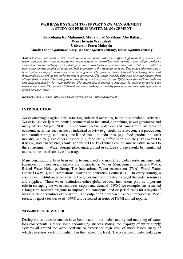 (PDF) Web Based System to Support NRW Management: A Study on Perlis Water Management