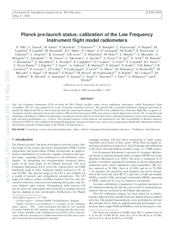 (PDF) Planck pre-launch status: Calibration of the Low Frequency ...