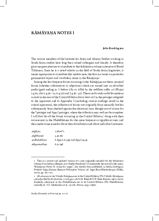 (PDF) Ramayana Notes I