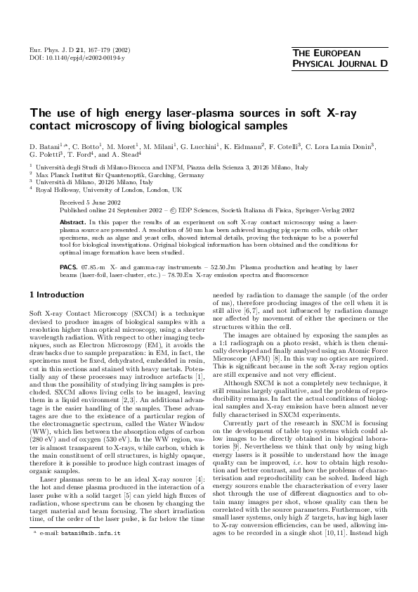 (PDF) The use of high energy laser-plasma sources in soft X-ray contact ...