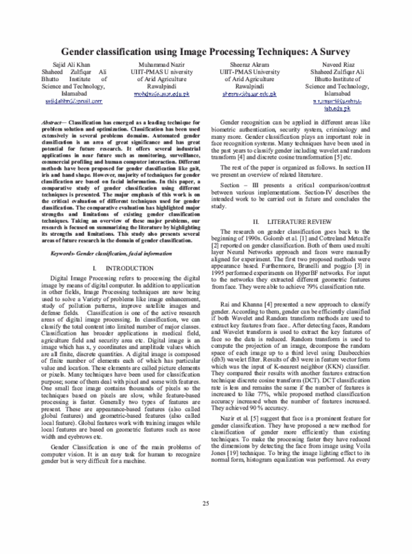 (PDF) Gender classification using image processing techniques: A survey