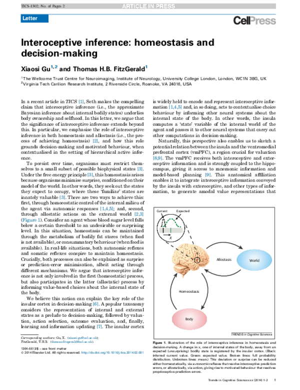 (PDF) Interoceptive inference: homeostasis and decision-making