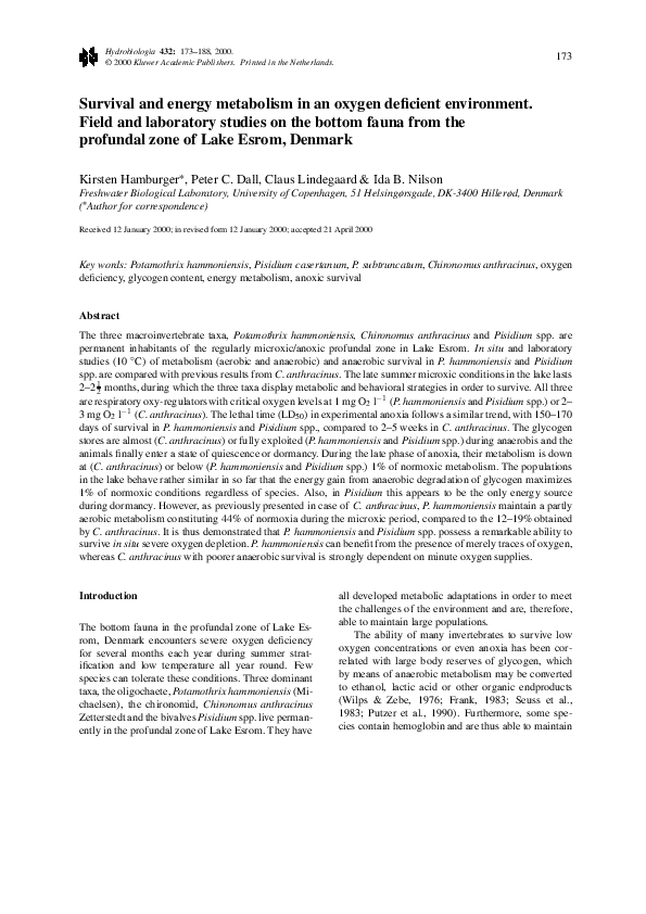 (PDF) Survival and energy metabolism in an oxygen deficient environment ...