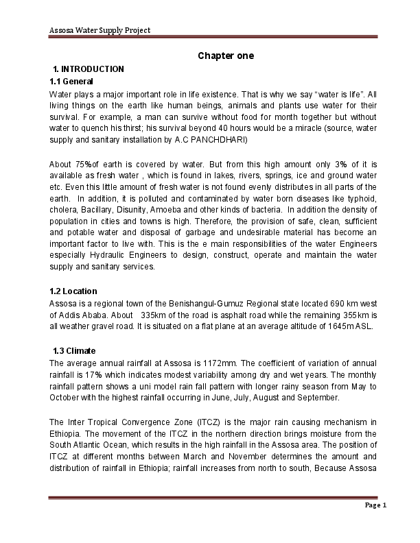 (PDF) Assosa Water Supply Project Chapter one