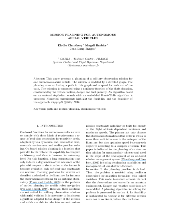 (PDF) Mission Planning for Autonomous Aerial Vehicles